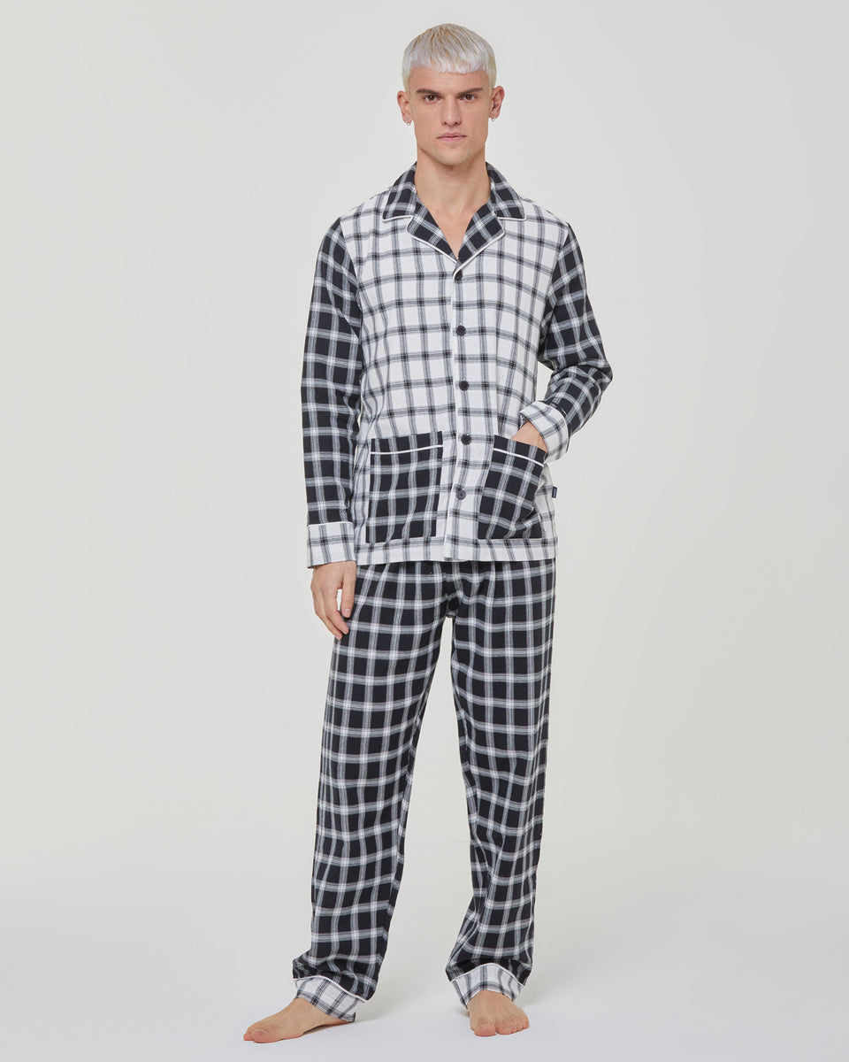 Long flannel pyjamas, Temù, black | Men's Nightwear | Pompeia