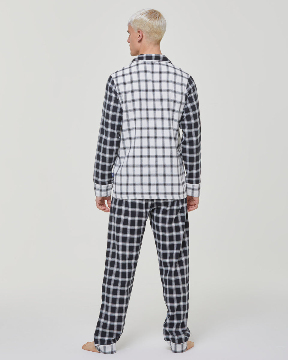 Long flannel pyjamas, Temù, black | Men's Nightwear | Pompeia