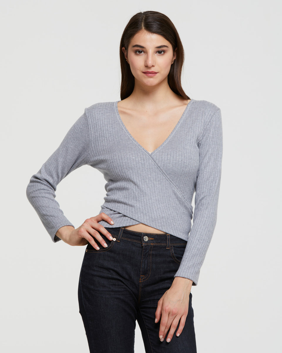 Maglia Coste Donna Incrocio Grigio | Pompea